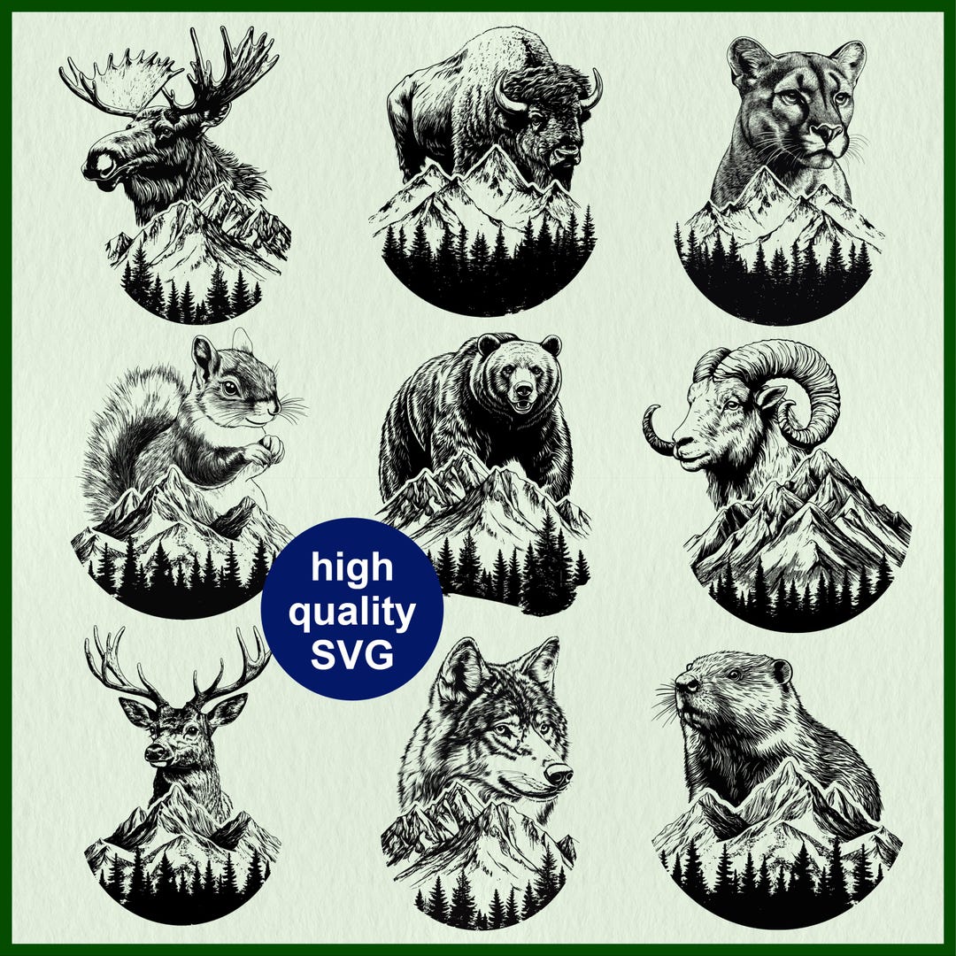 Forest Animals SVG: Woodland Vector File for Bear, Bison, Moose, Deer ...