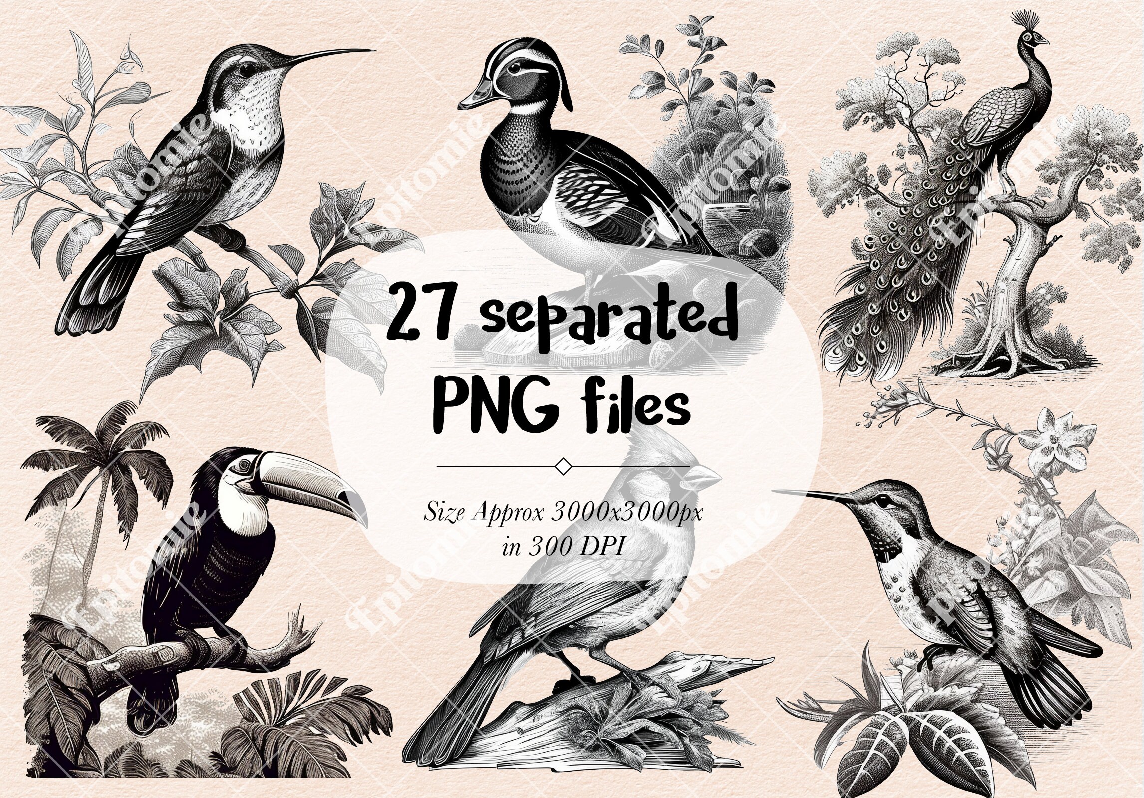 Vintage Bird Clipart, Vintage Birds Graphics, Exotic Bird Clipart ...