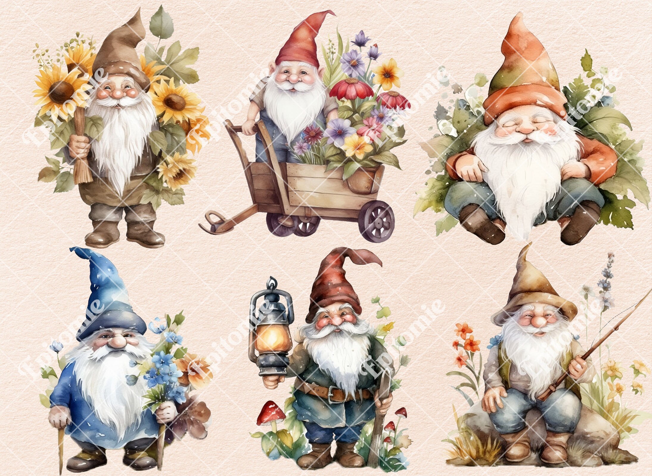 Garden Gnome Clipart, Cute Gnome PNG, Adorable Gnomes, Watercolor Gnome ...