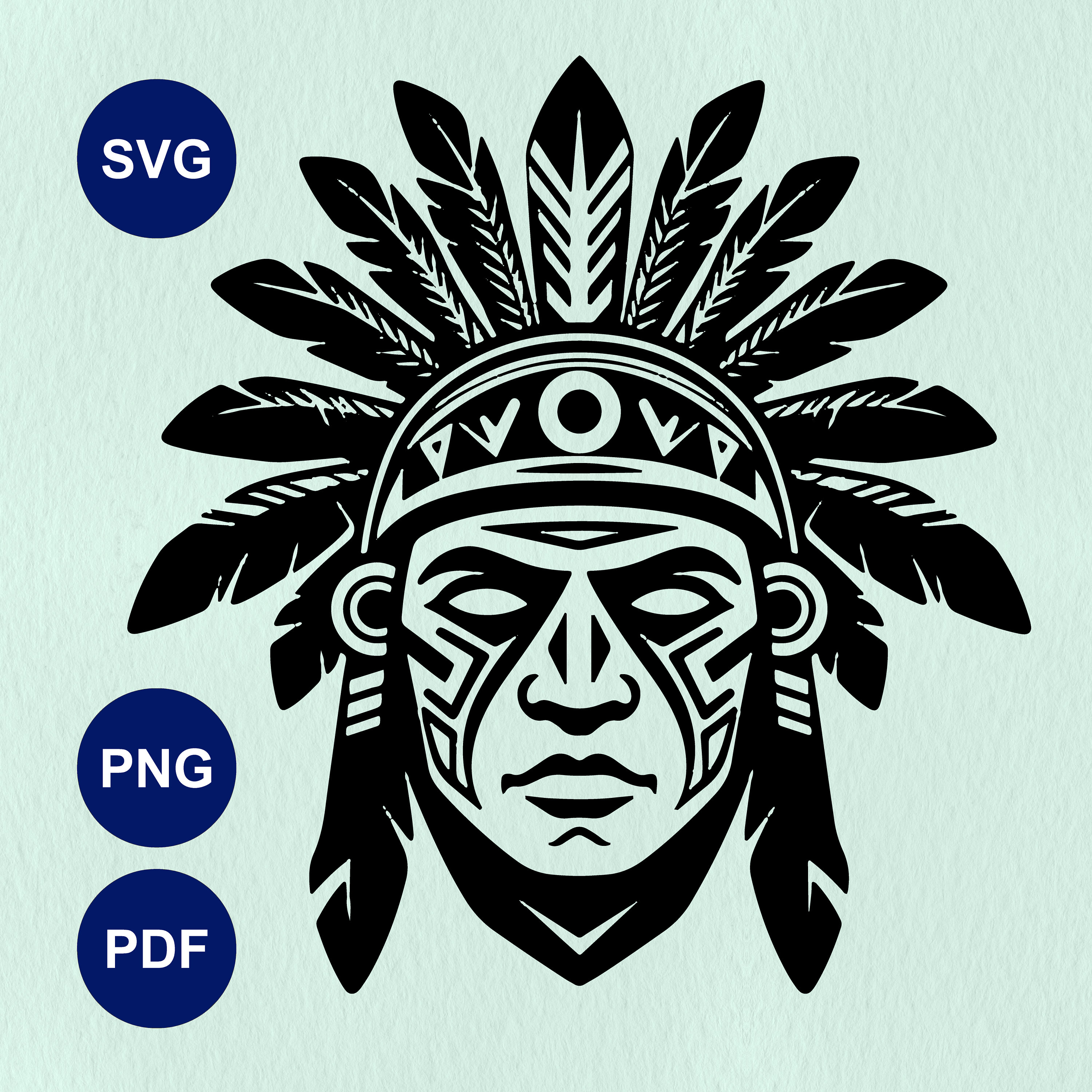 Native Chieftain Mask SVG, Indian American Chief Headdress Cricut SVG ...