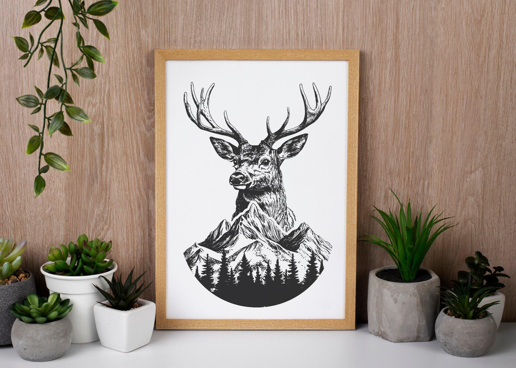 Deer on Mountain Range SVG, Deer SVG Cricut, Forest Animals Clipart ...