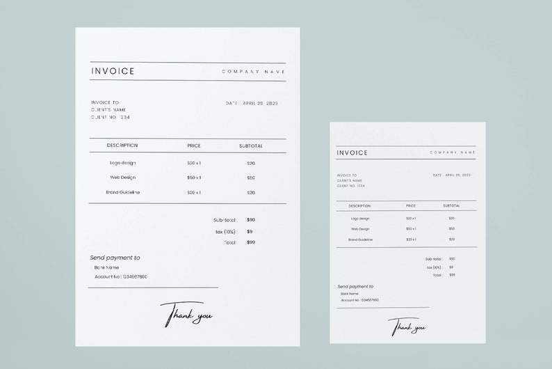 Invoice Template Simple Modern Invoice Small Business Invoice - Etsy