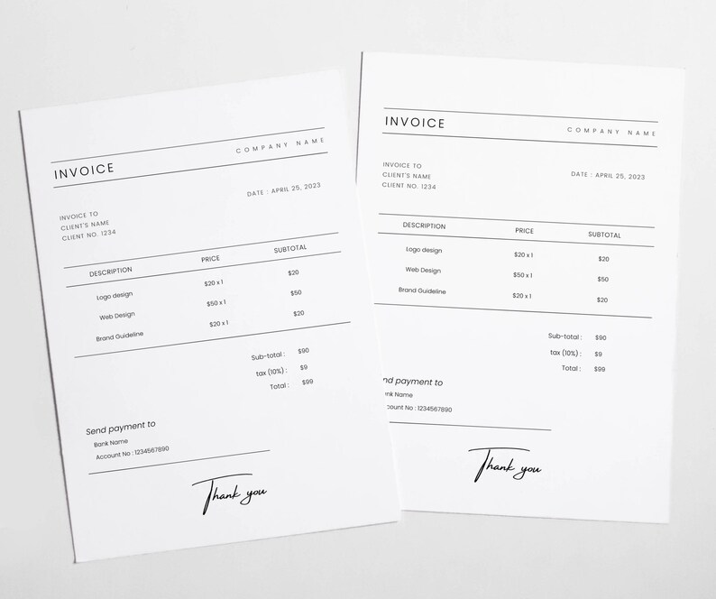 Invoice Template Simple Modern Invoice Small Business Invoice - Etsy