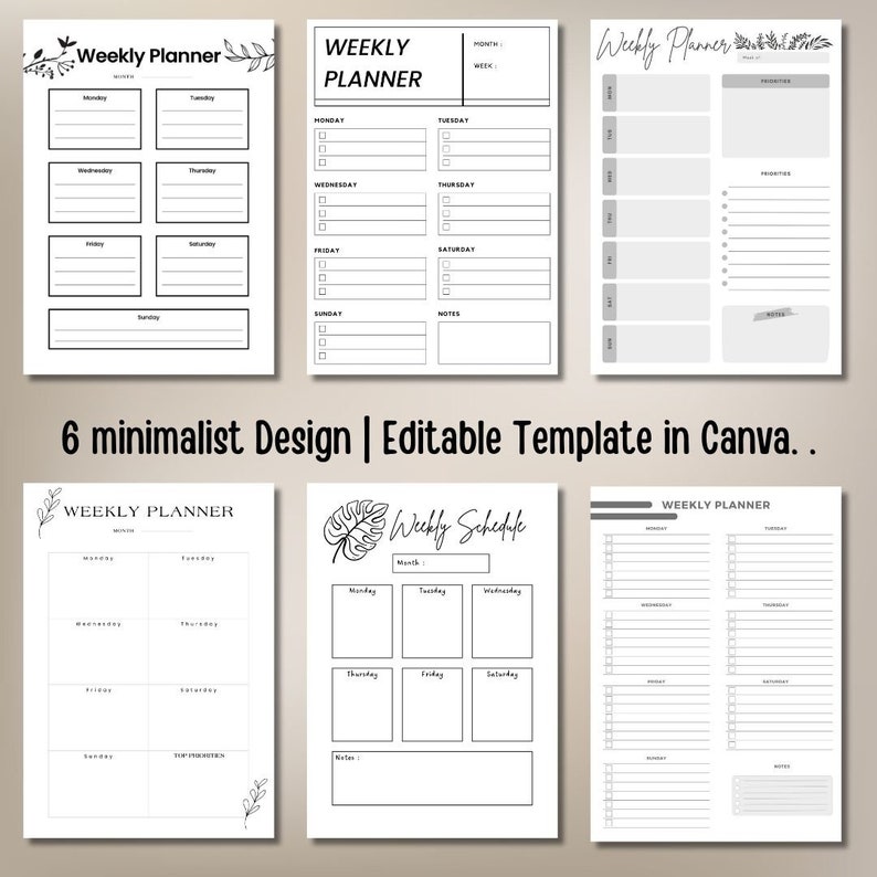 Weekly Planner Printable, Minimalist Weekly Schedule, , Weekly ...