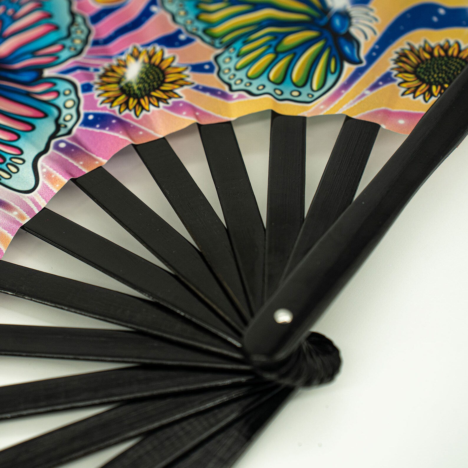 Butterfly Large Rave Festivals Loud Clack Satin Hand Held Folding Fan ...