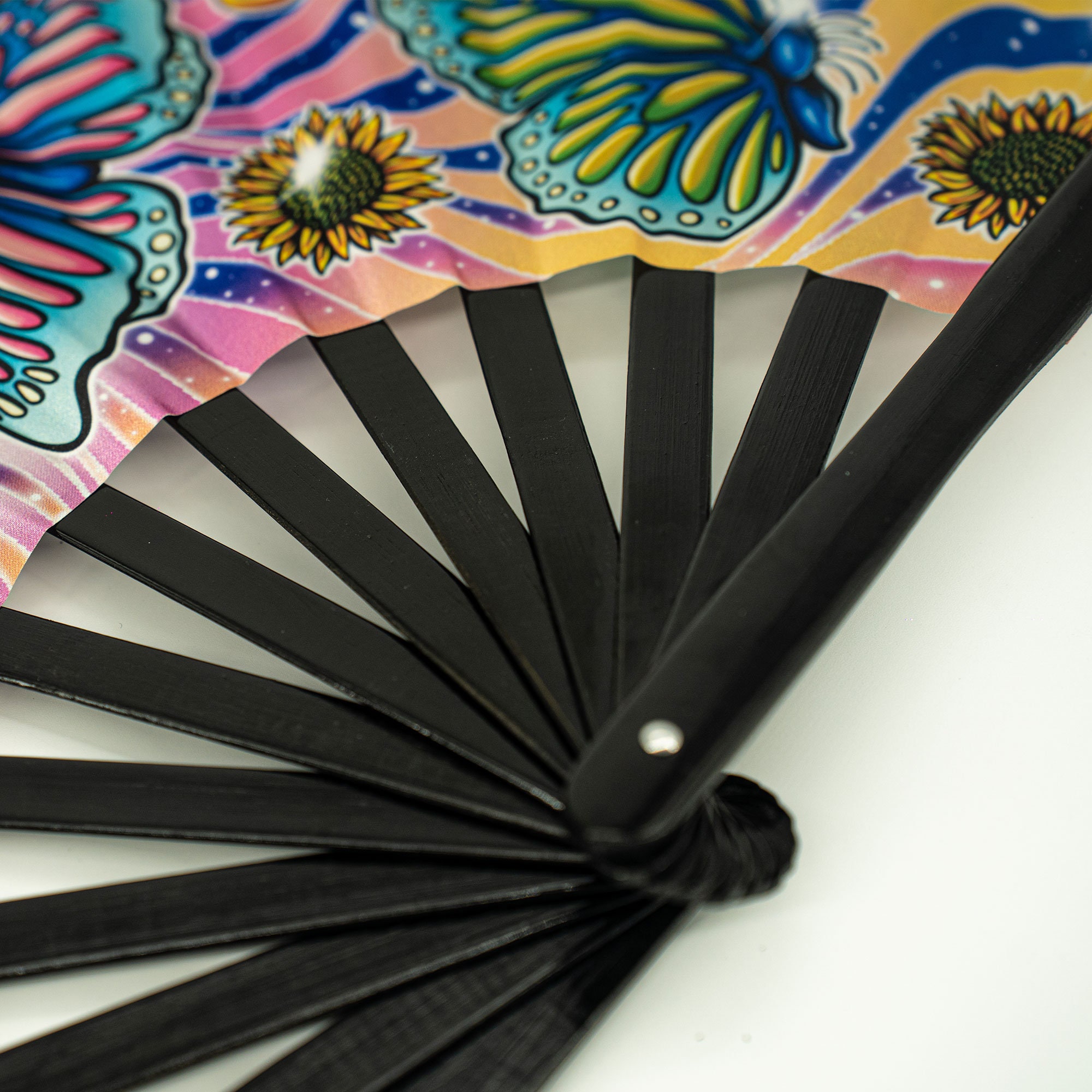 Butterfly Large Rave Festivals Loud Clack Satin Hand Held Folding Fan ...