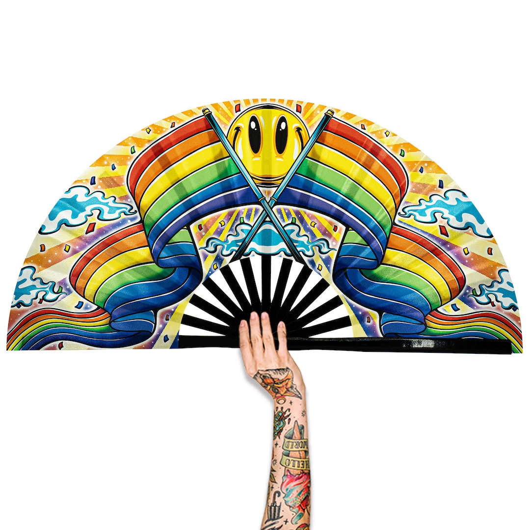 Pride Large Rave Festivals Loud Clack Satin Hand Held Folding Fan for ...