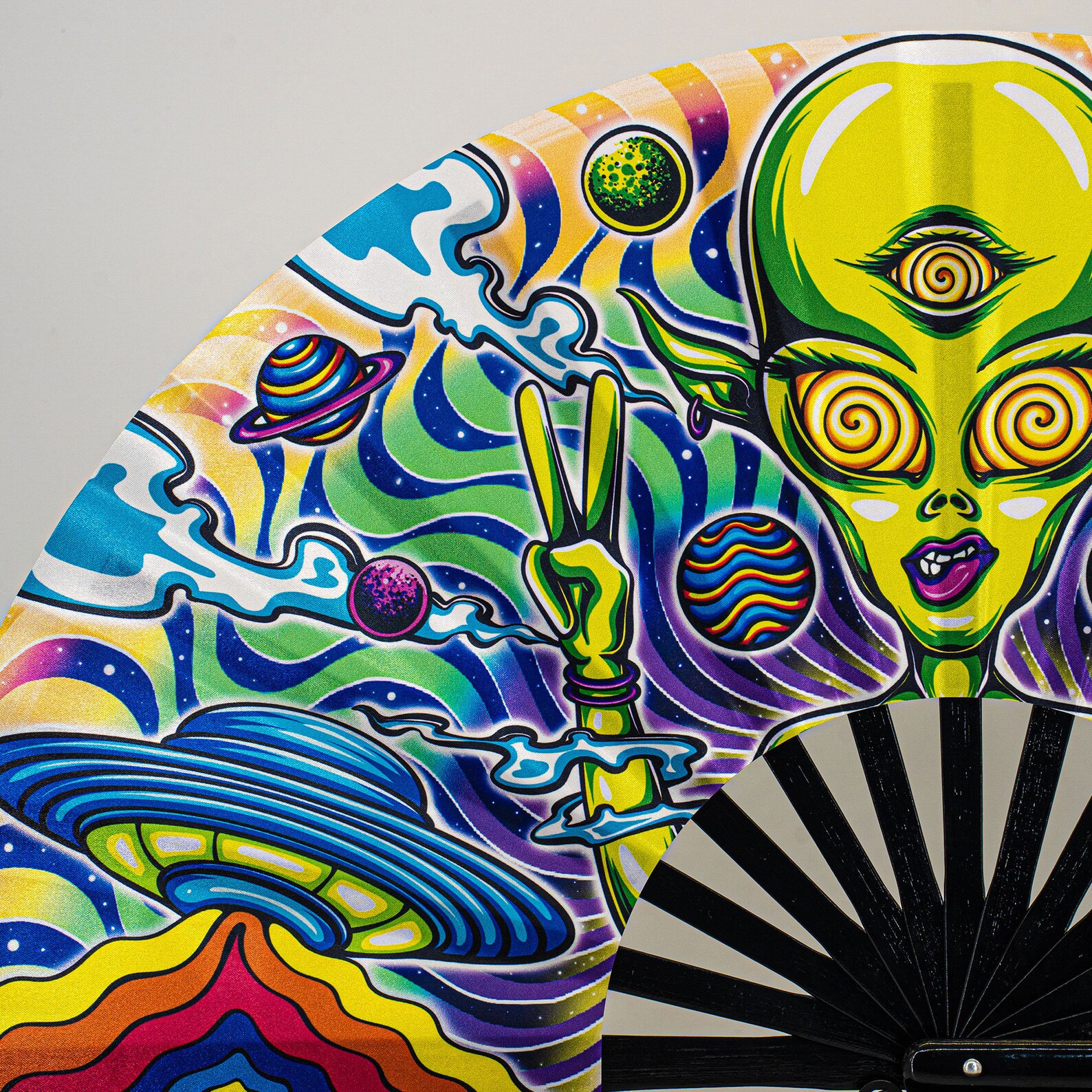 Alien Large Rave Festivals Loud Clack Satin Hand Held Folding Fan for ...