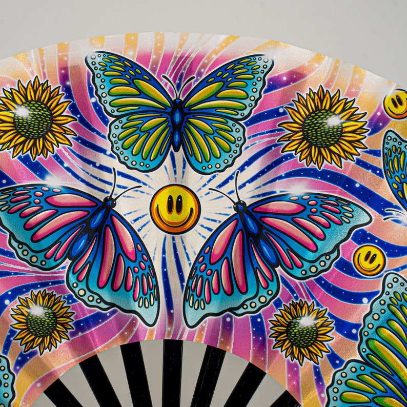 Butterfly Large Rave Festivals Loud Clack Satin Hand Held Folding Fan ...