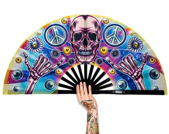 Alien Large Rave Festivals Loud Clack Satin Hand Held Folding Fan for ...