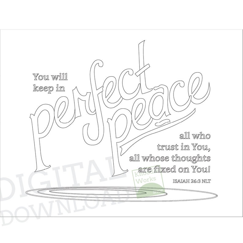 Perfect Peace Isaiah 26:3 Printable Scripture Text Black and Adult ...