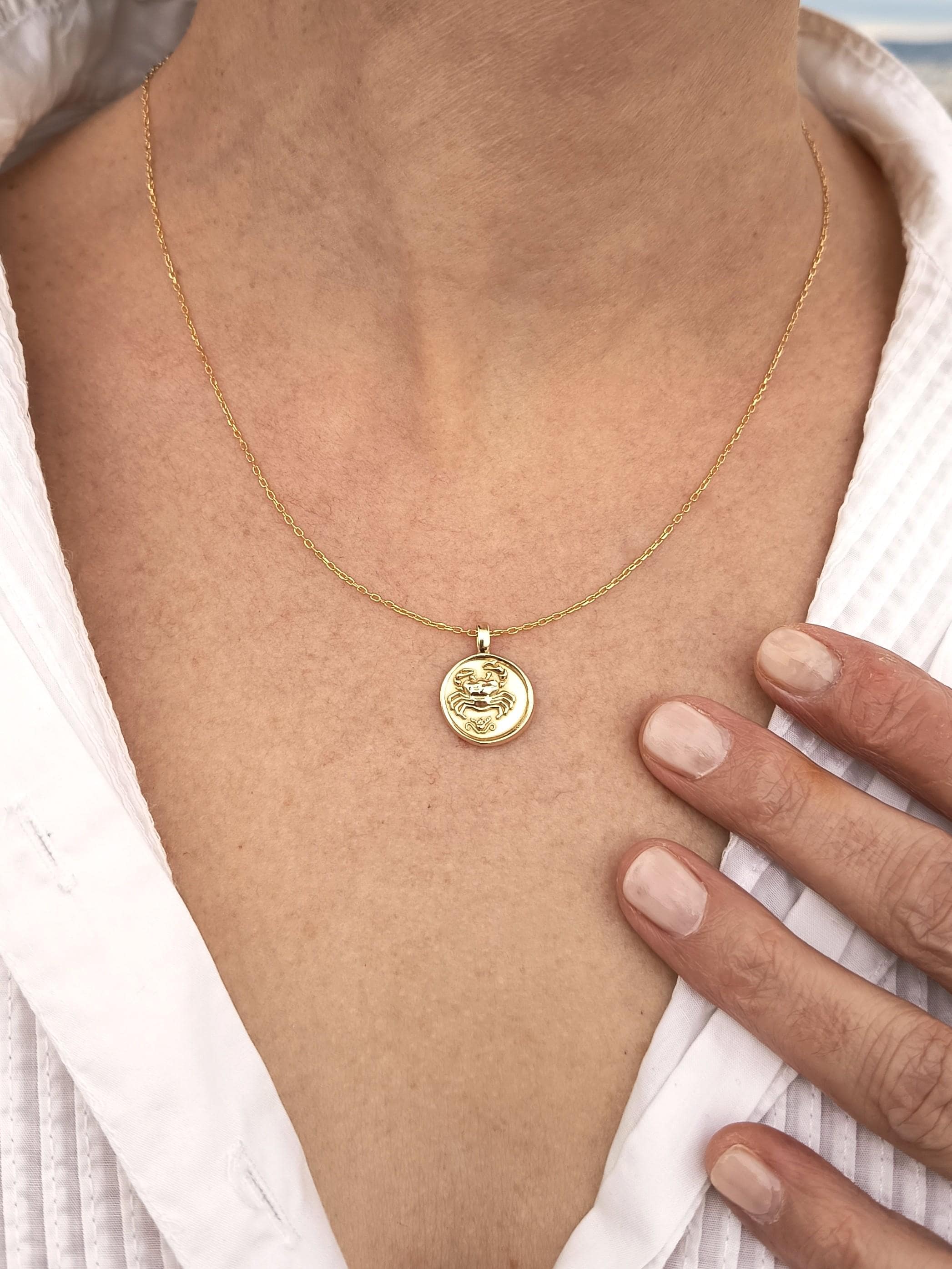 14k Solid Gold Crab Coin Pendant: Spirit Animal Charm - Etsy