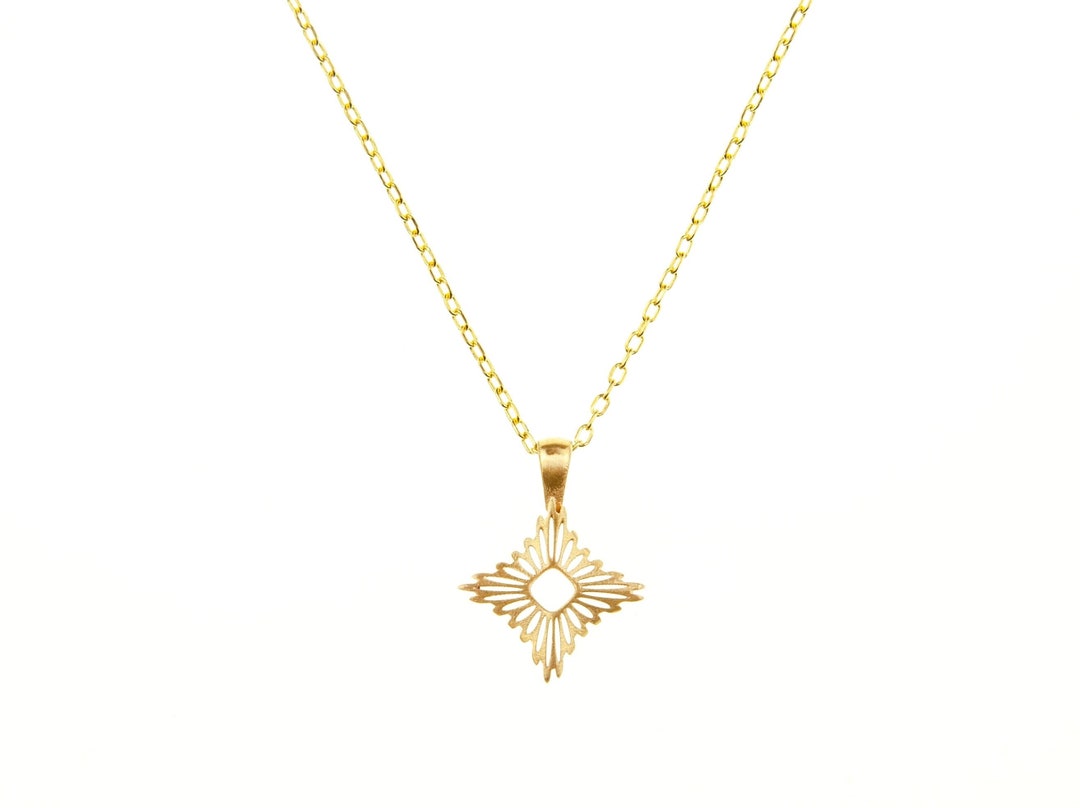 14k Solid Gold North Star Pendant: Polaris Necklace, Unisex Charm - Etsy