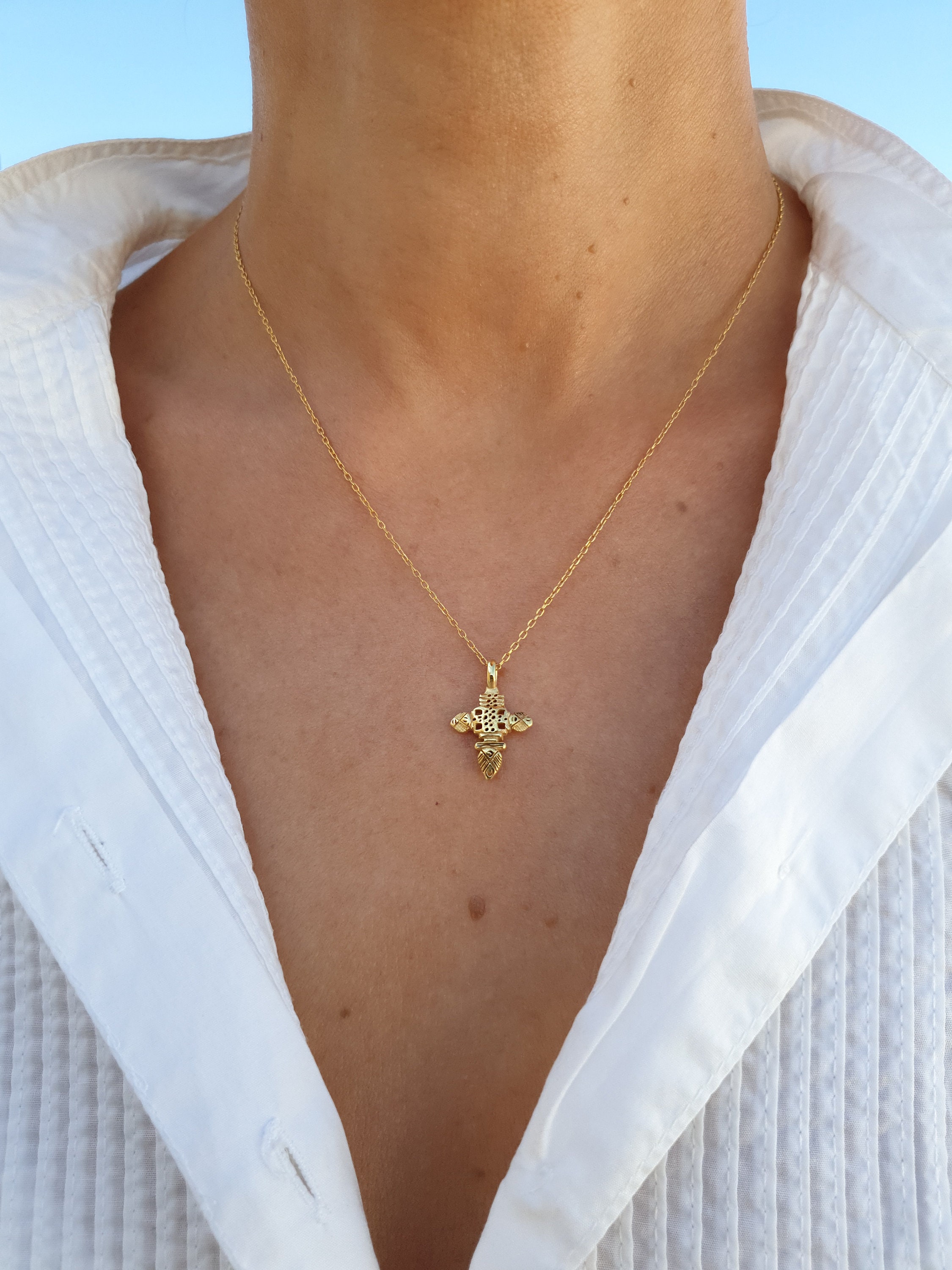 14k Solid Gold Coptic Cross Pendant - Ethiopian Unisex Charm - Etsy