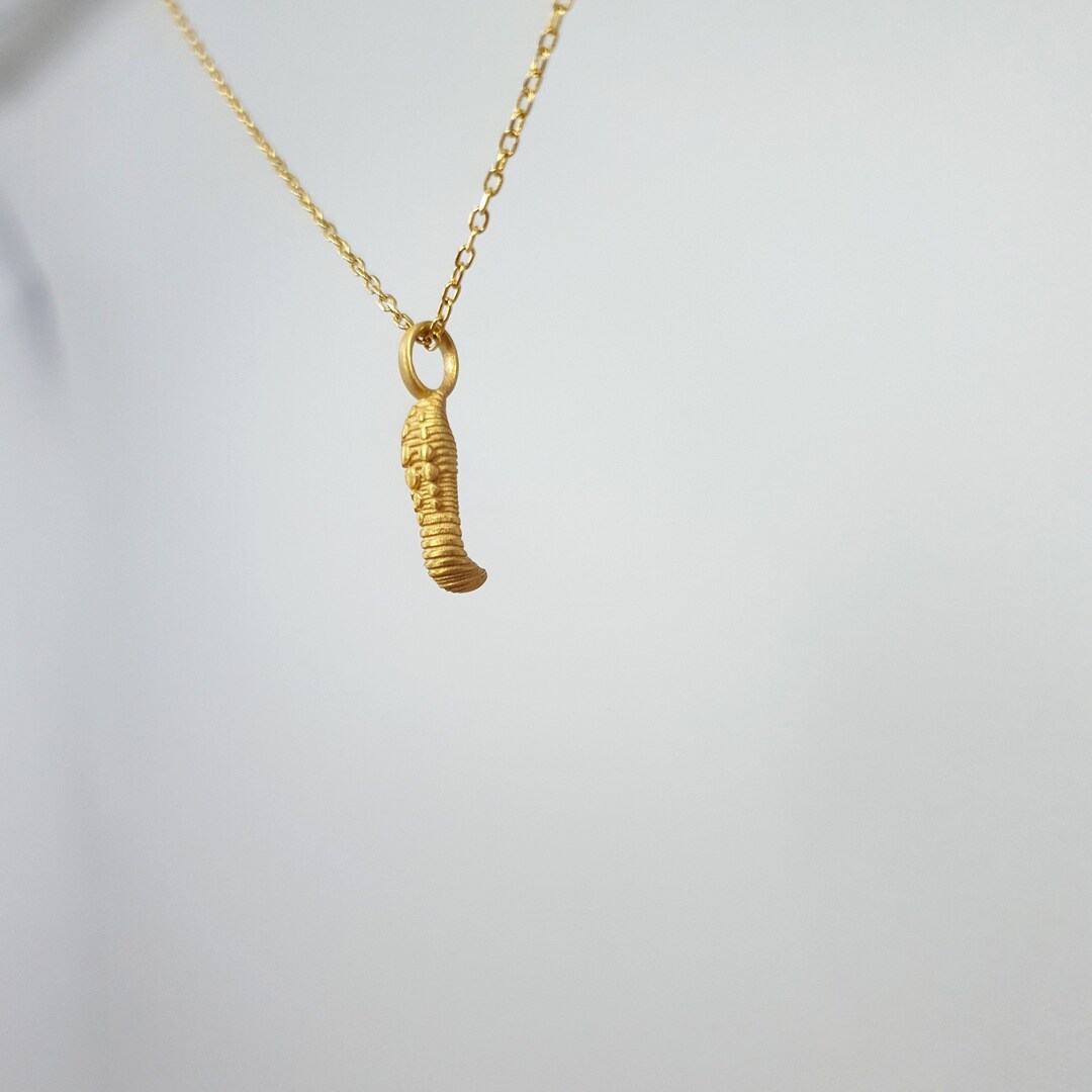 Solid 14K Gold Caterpillar Pendant: Dainty Animal Jewelry - Etsy