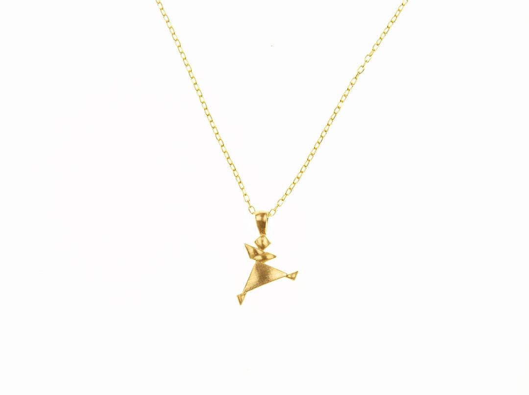 Gold Tangram Necklace, Girl Tangram 14K Pendant, 14K Charm Tangram ...