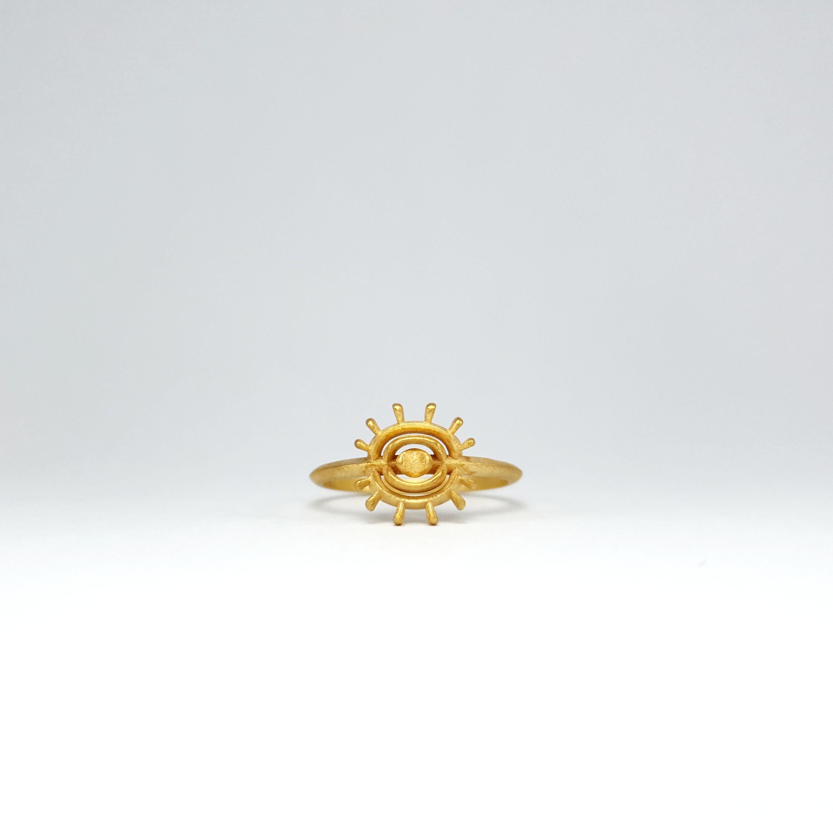 14K Solid Gold Evil Eye Ring: Dainty Lucky Protection Jewelry - Etsy