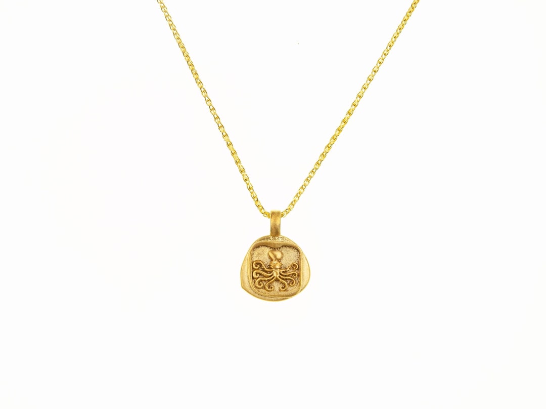 Octopus 14k Solid Gold Pendant, Gold Octopus Coin Necklace, Gold ...