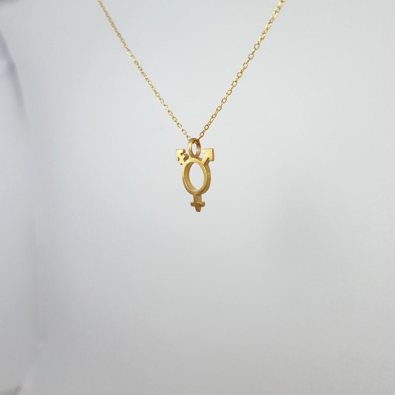 14K Gold Transgender Pride Pendant: Dainty LGBTQ Jewelry - Etsy