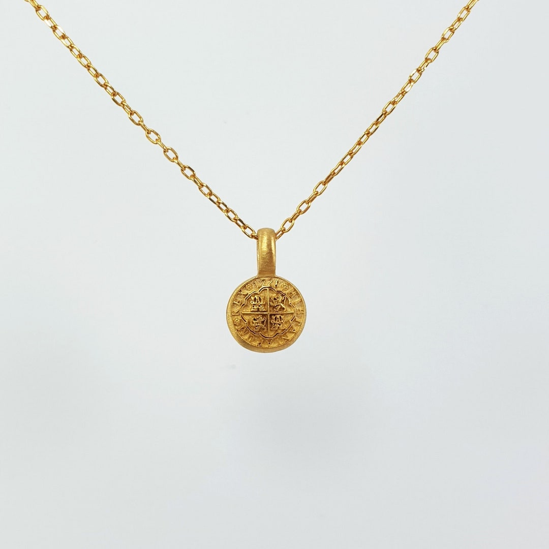 14K Tiny Gold Piece of Eight Charm Pendant: Good Luck Jewelry - Etsy