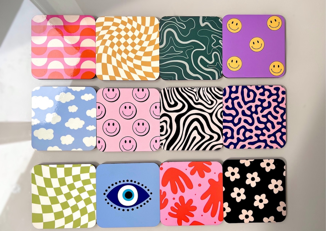 Colourful Mix and Match Coasters | Various Patterns, Groovy, Aesthetic ...