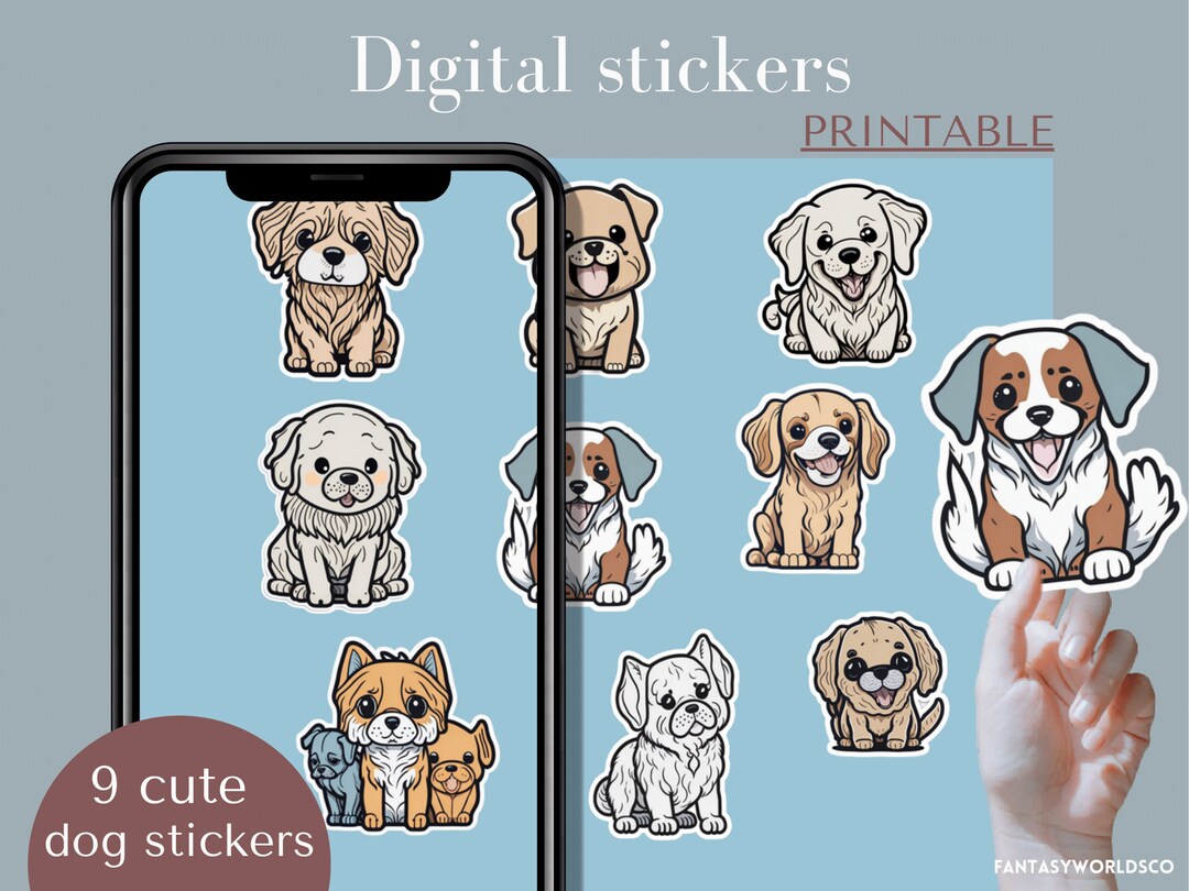 Digital Stickers, Kawaii, Cute Dog Stickers, Digital Downloads, Puppy ...