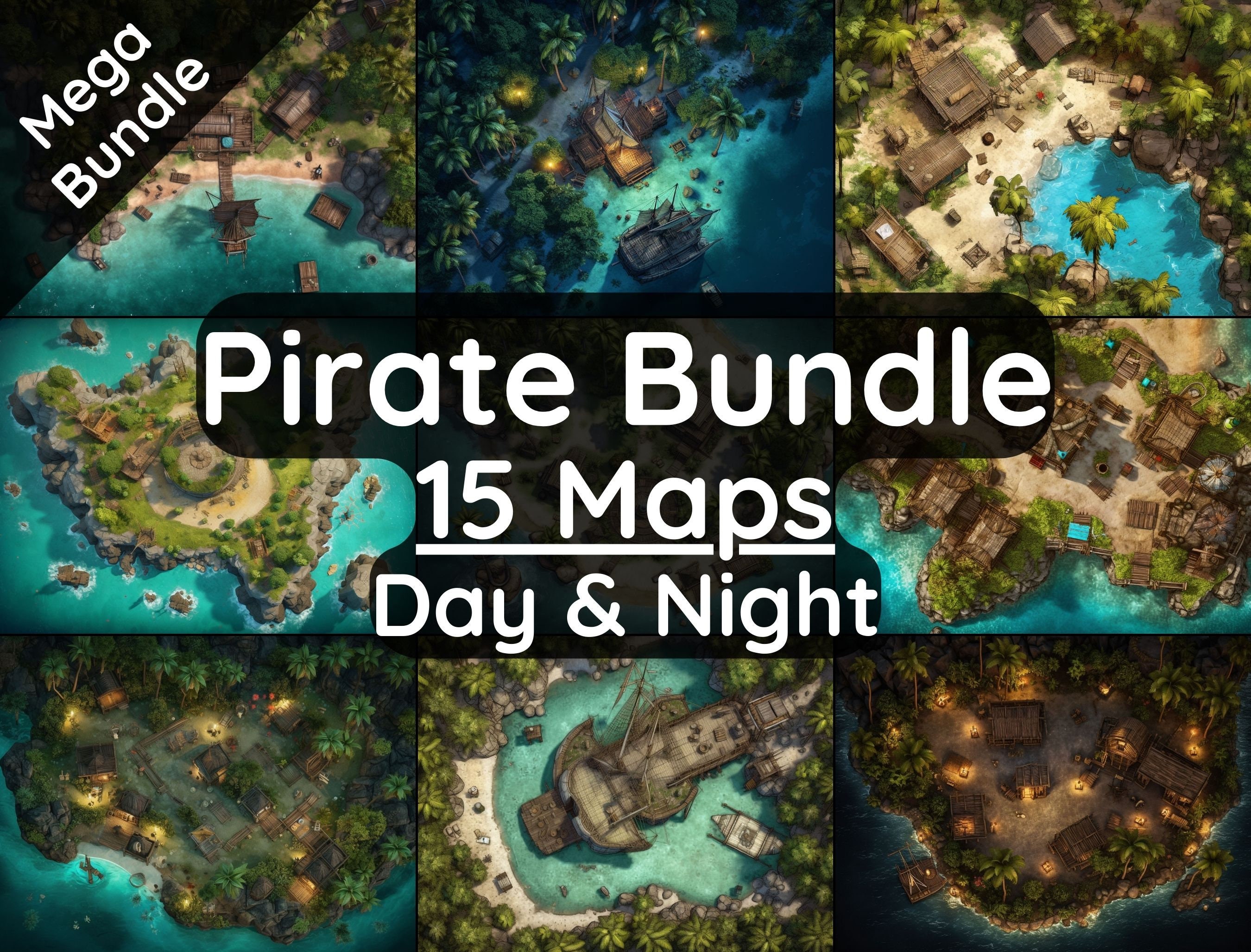 Dnd Pirate Battle Map Mega Bundle, 15 D&D Day and Night Battlemaps ...