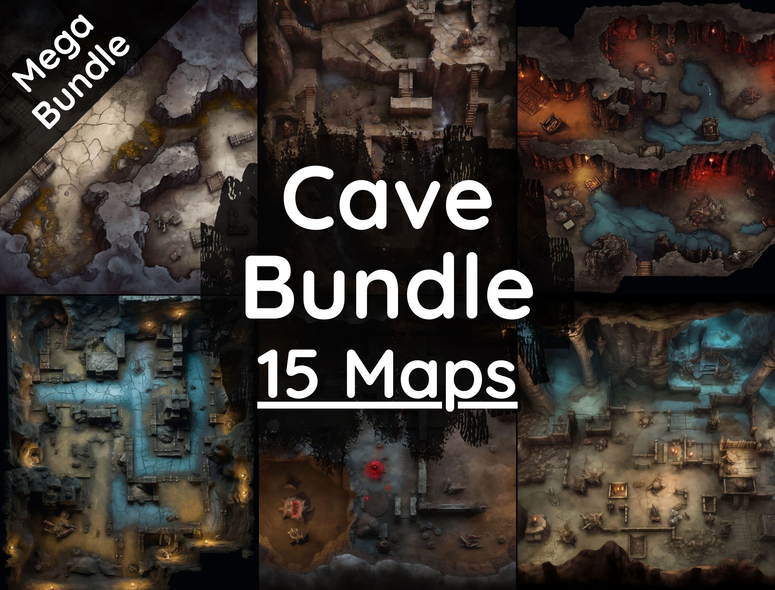 Dnd Cave Battle Map Mega Bundle, 15 D&D Digital Battlemaps, Dungeons ...