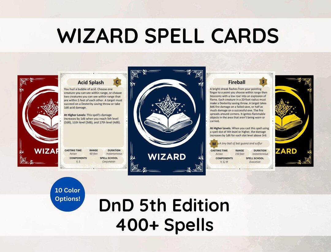 Dnd 5e Wizard Spell Cards Set Dnd Spellbook Bundle Over 400 Spells 10 ...