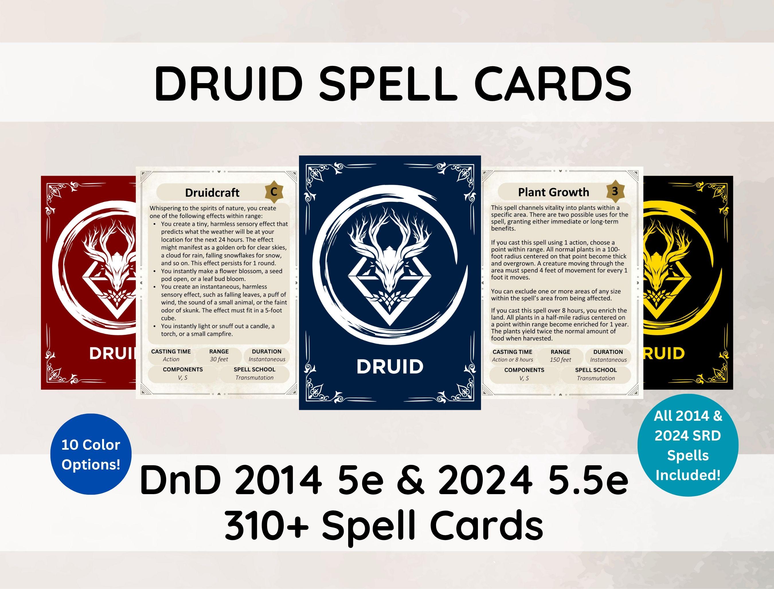 Dnd 5e Druid Spell Cards – 310+ Printable PDF Spellbook (2014 & 2024 ...