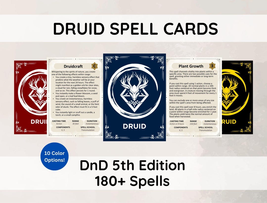 Dnd 5e Druid Spell Cards Set Dnd Spellbook Bundle Over 180 Spells 10 ...