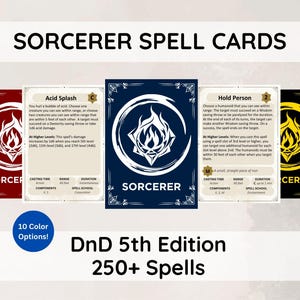 Dnd 5e Sorcerer Spell Cards Set Dnd Spellbook Bundle Over 250 Spells 10 ...