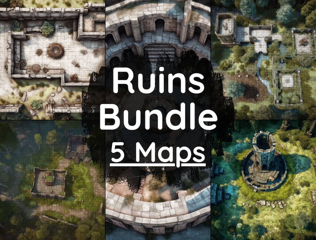 Dnd Ruins Encounter Battle Map Bundle, 5 D&D Digital Battlemaps ...