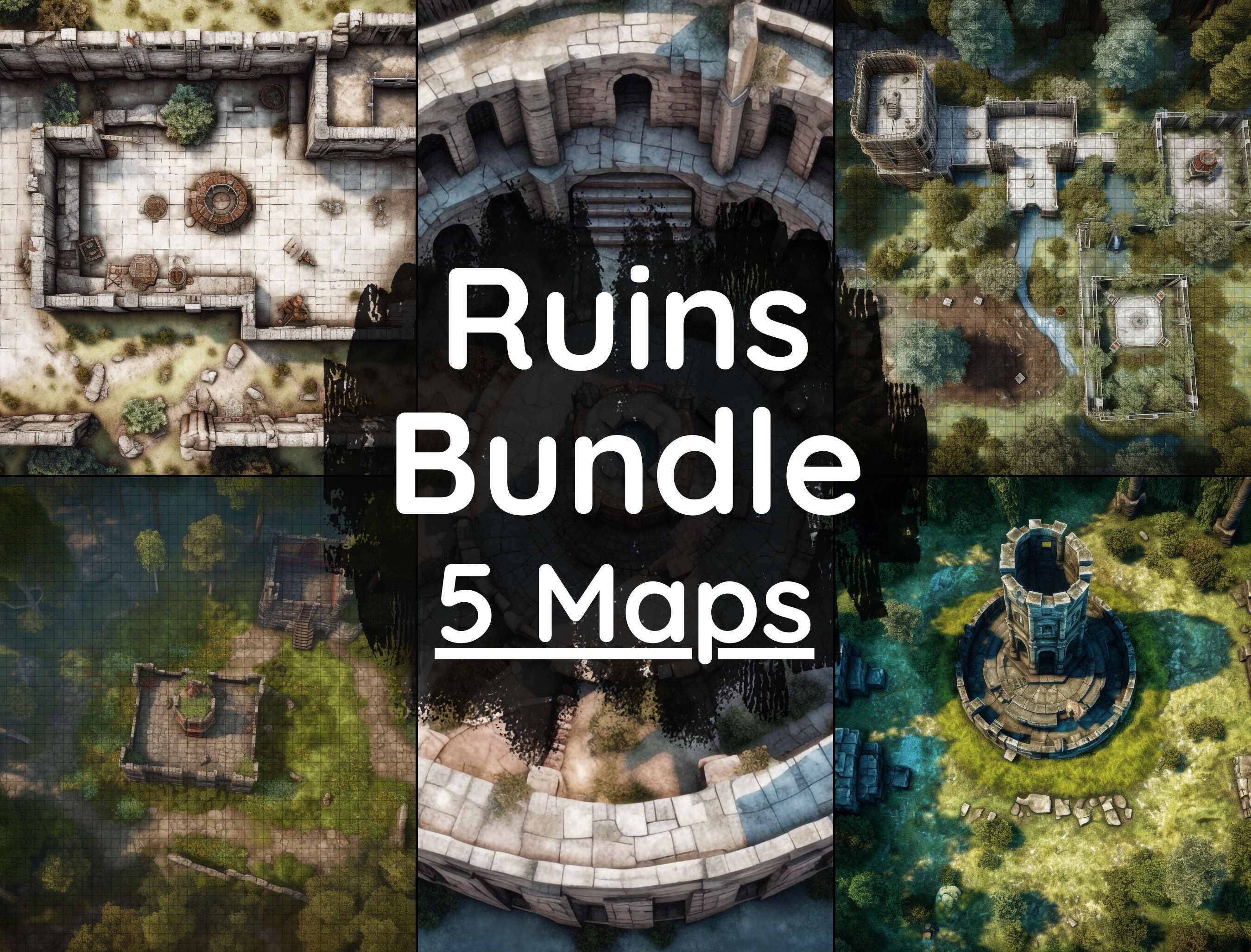 Dnd Ruins Encounter Battle Map Bundle, 5 D&D Digital Battlemaps ...