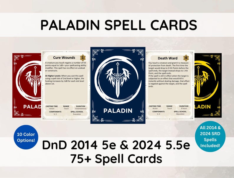 Dnd 5e Paladin Spell Cards – 75+ Printable PDF Spellbook (2014 & 2024 ...