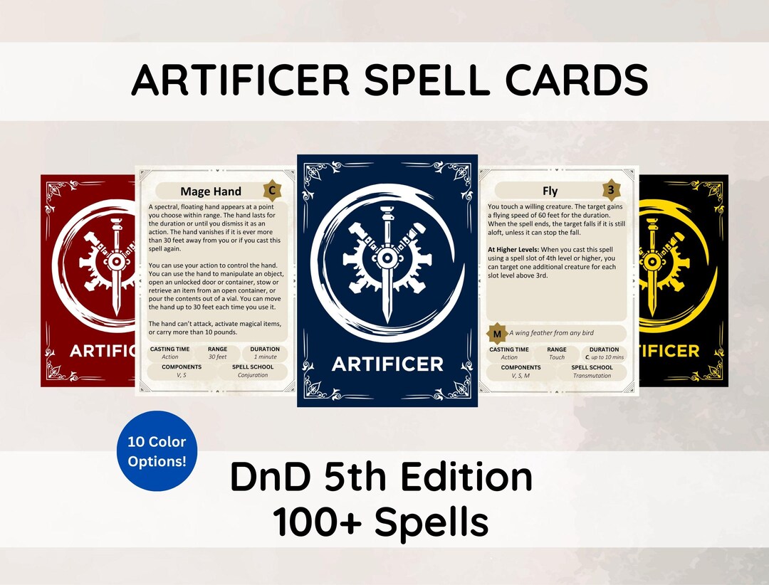 Dnd 5e Artificer Spell Cards Set | Dnd Spellbook Bundle | Over 100 ...
