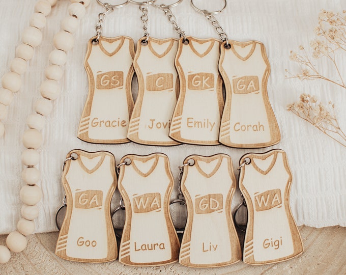 Personalised Netball Dress Keyring, Custom Netball Gift, Netball Player ...