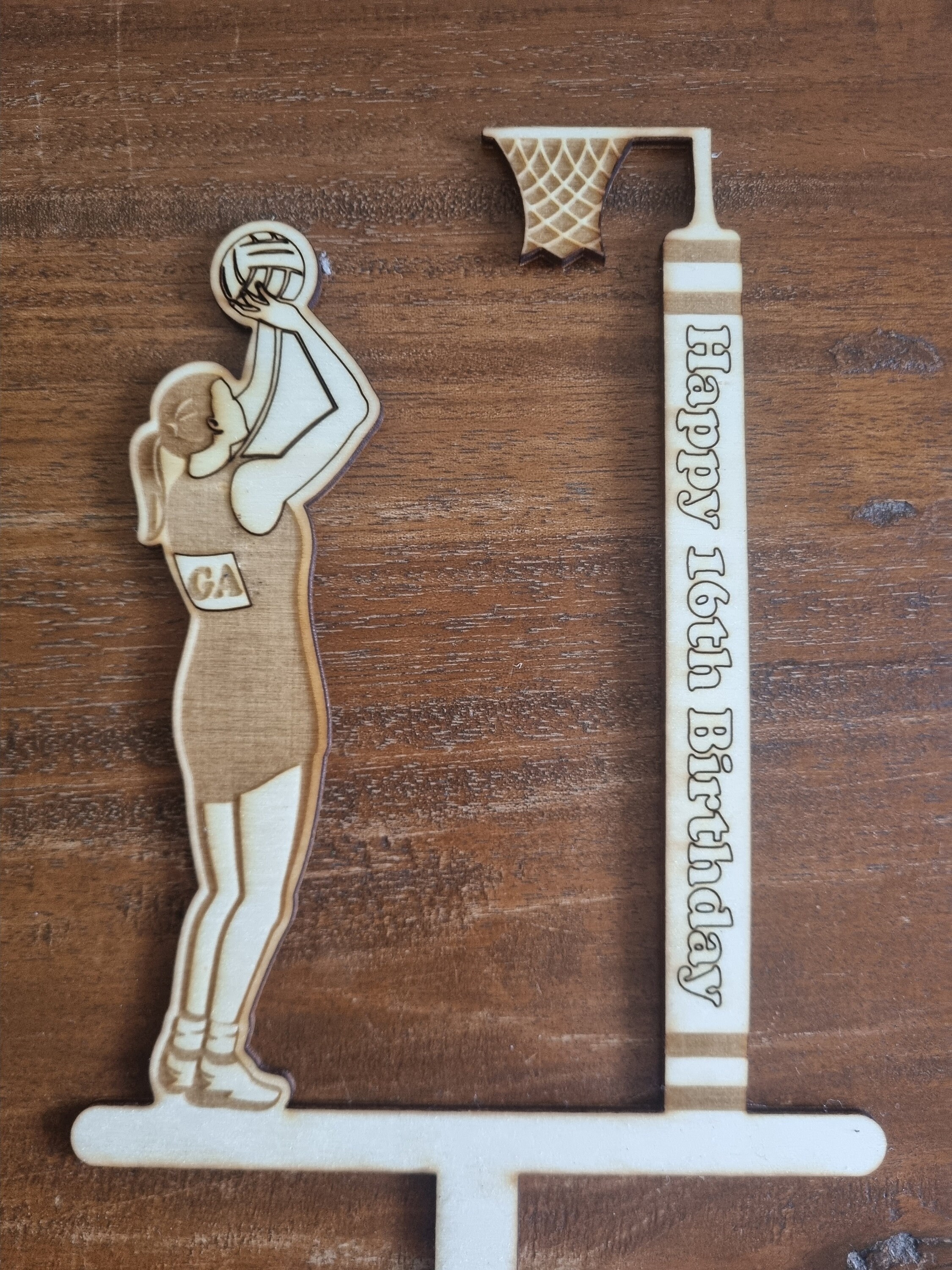 Netball Cake Topper, Personalised Birthday Decoration, Engraved - Etsy ...