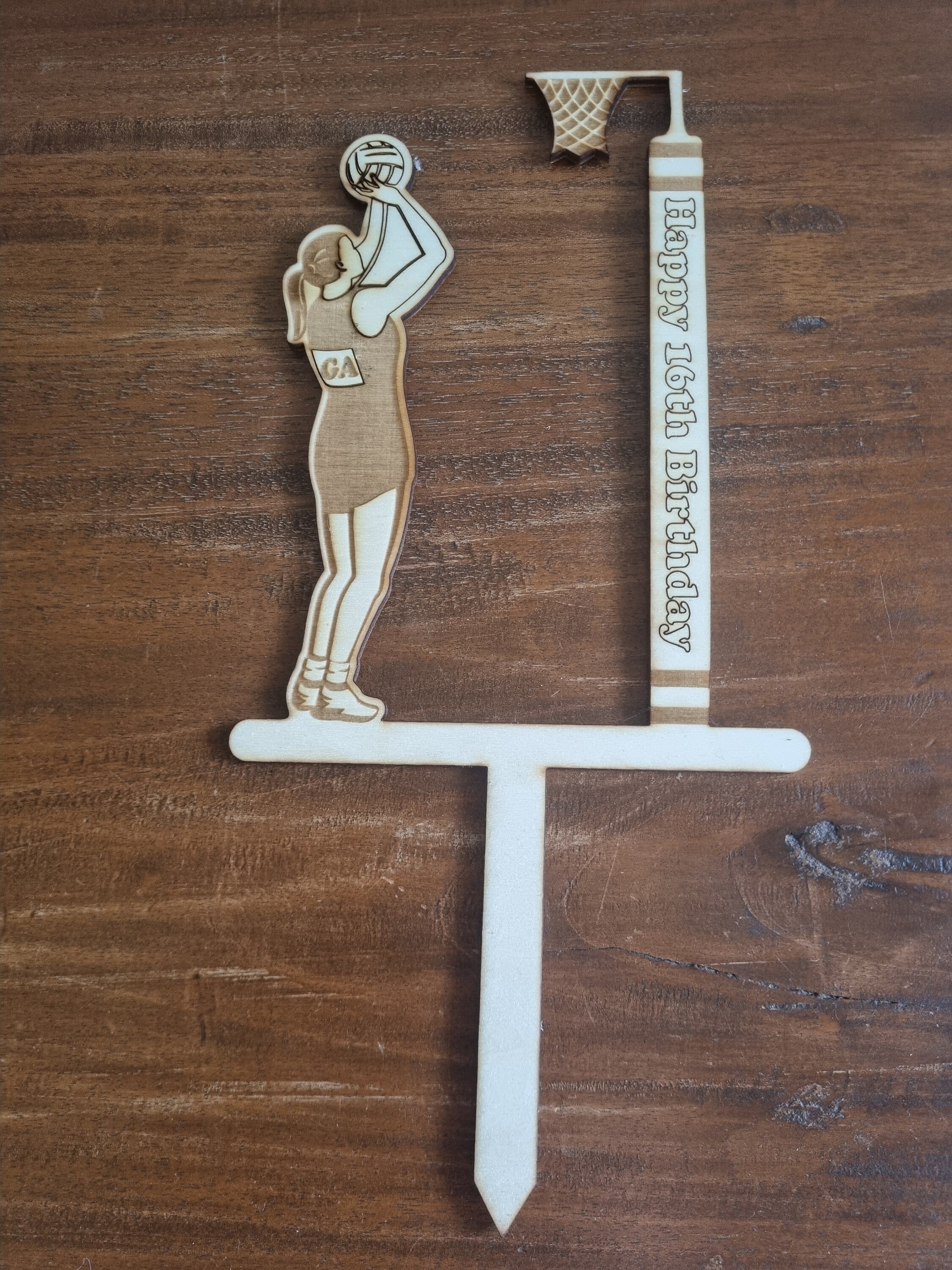 Netball Cake Topper, Personalised Birthday Decoration, Engraved - Etsy ...