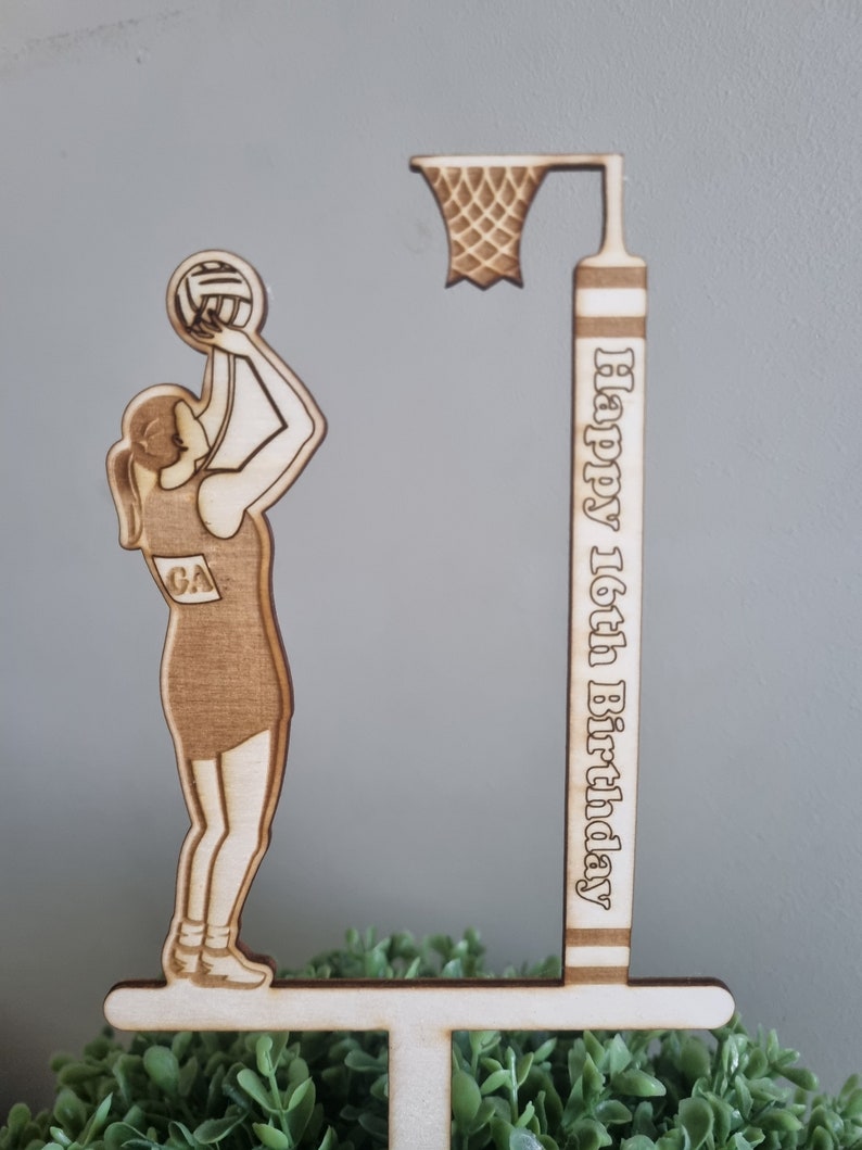 Netball Cake Topper, Personalised Birthday Decoration, Engraved - Etsy ...
