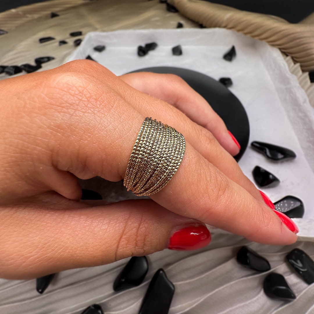 Gold Statement Ring Gift for Her, Multi Strand Adjustable Ring, Dainty ...