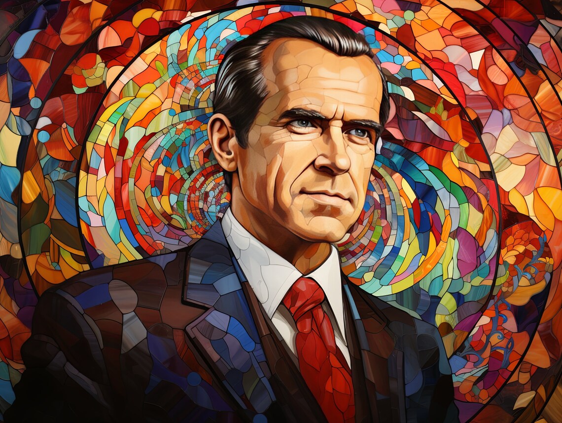 Richard Nixon Print President Nixon Digital Image in Watercolor Stained ...