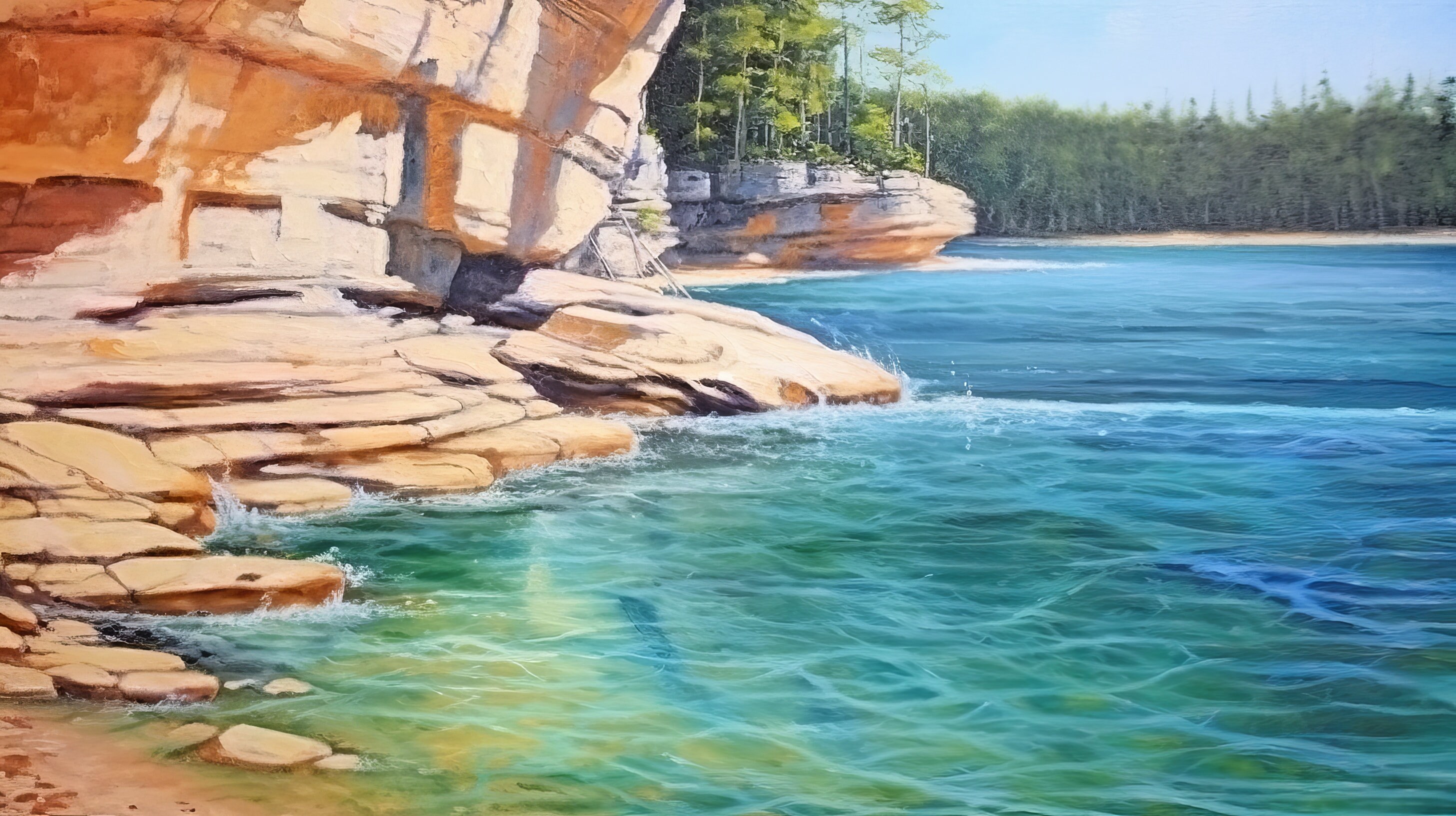 Pictured Rocks Print National Lakeshore Michigan Art Watercolor Digital ...