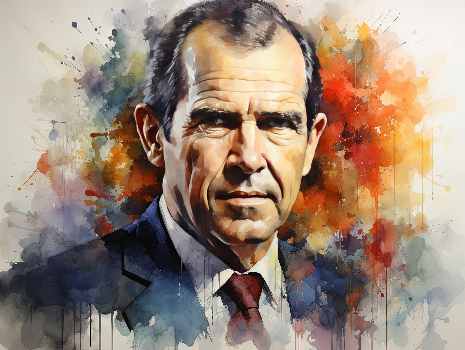 Richard Nixon Print President Nixon Digital Image in Watercolor Stained ...
