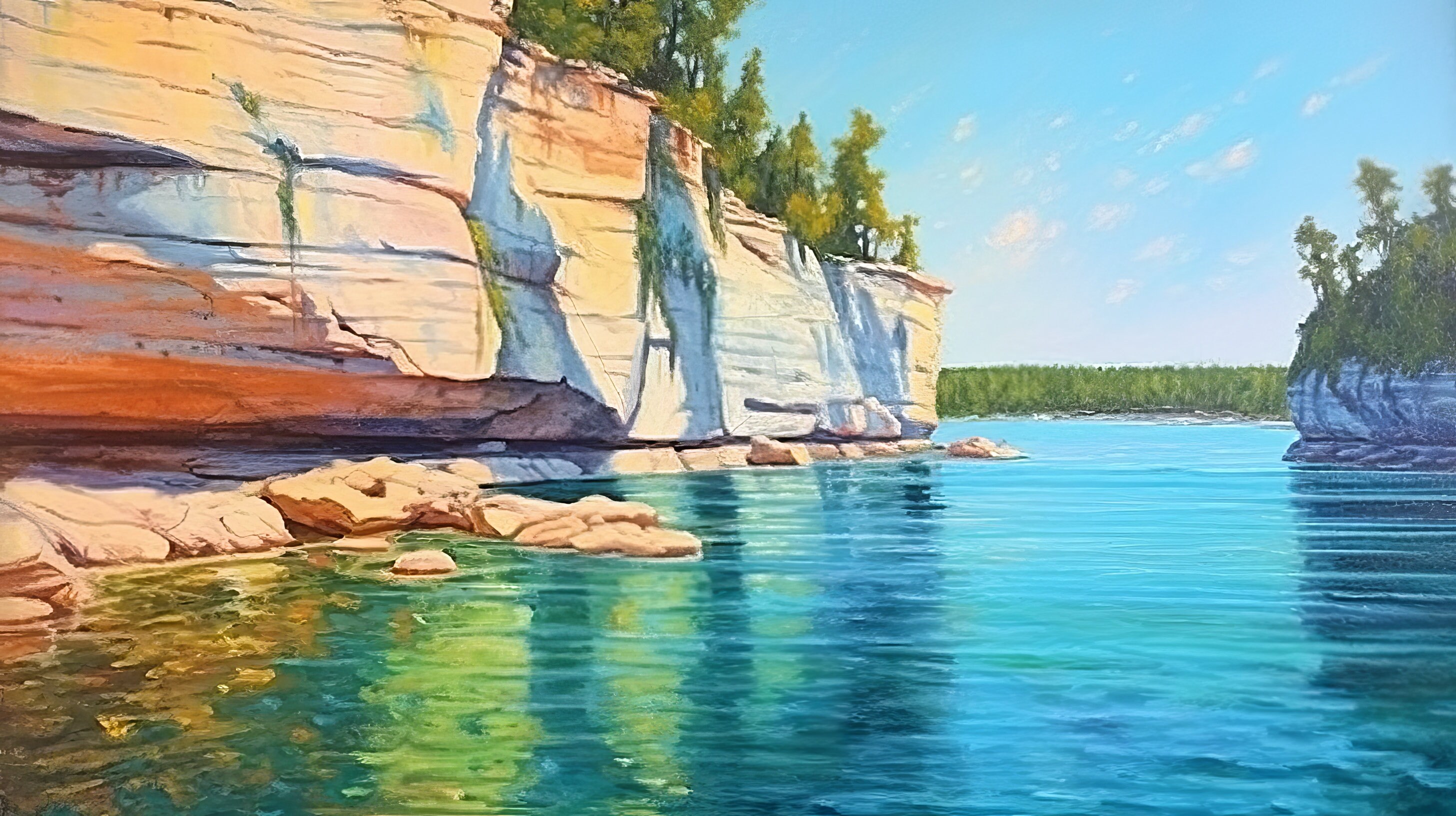Pictured Rocks Print National Lakeshore Michigan Art Watercolor Digital ...