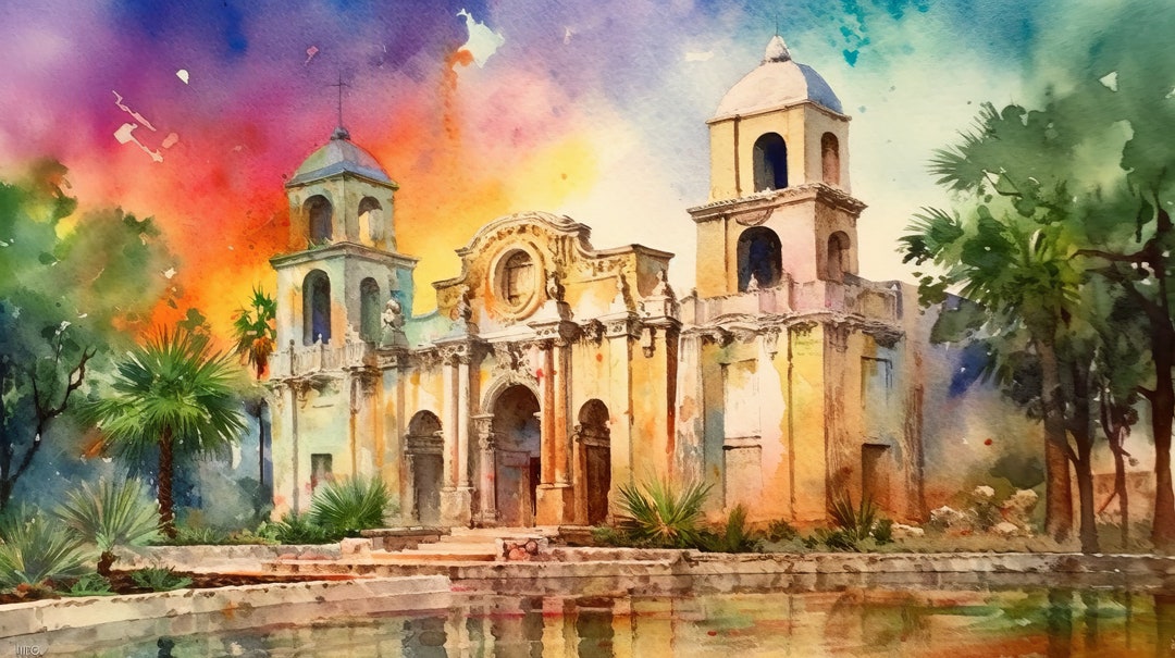 The Alamo Print San Antonio Texas Art Watercolor Digital Art Oil ...