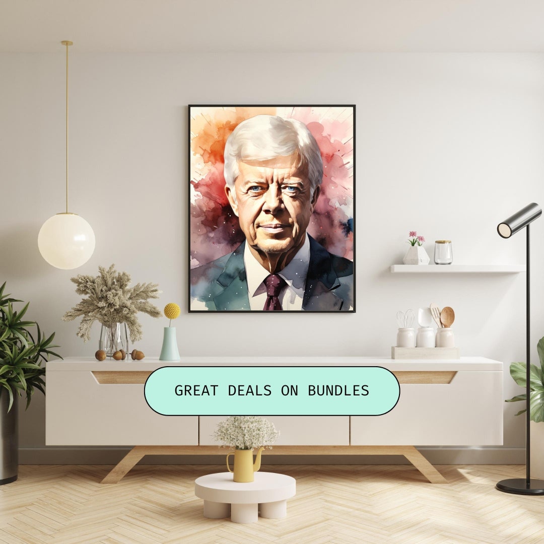 Jimmy Carter Print President Carter Digital Image in Watercolor Stained ...