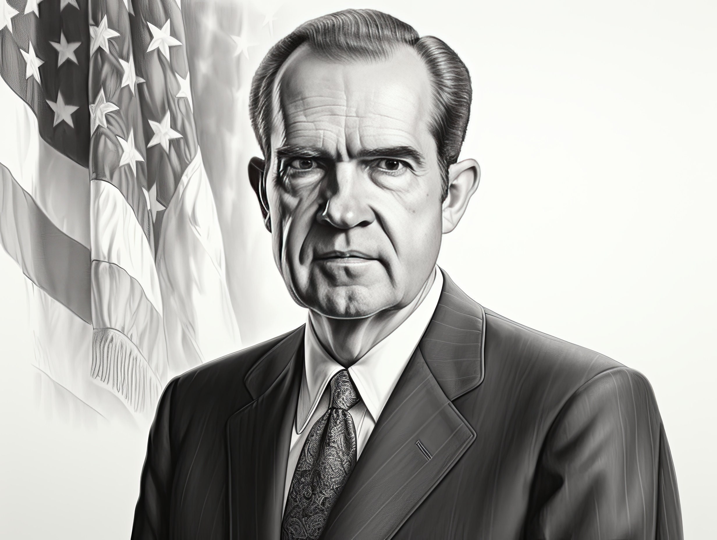 Richard Nixon Print President Nixon Digital Image in Watercolor Stained ...