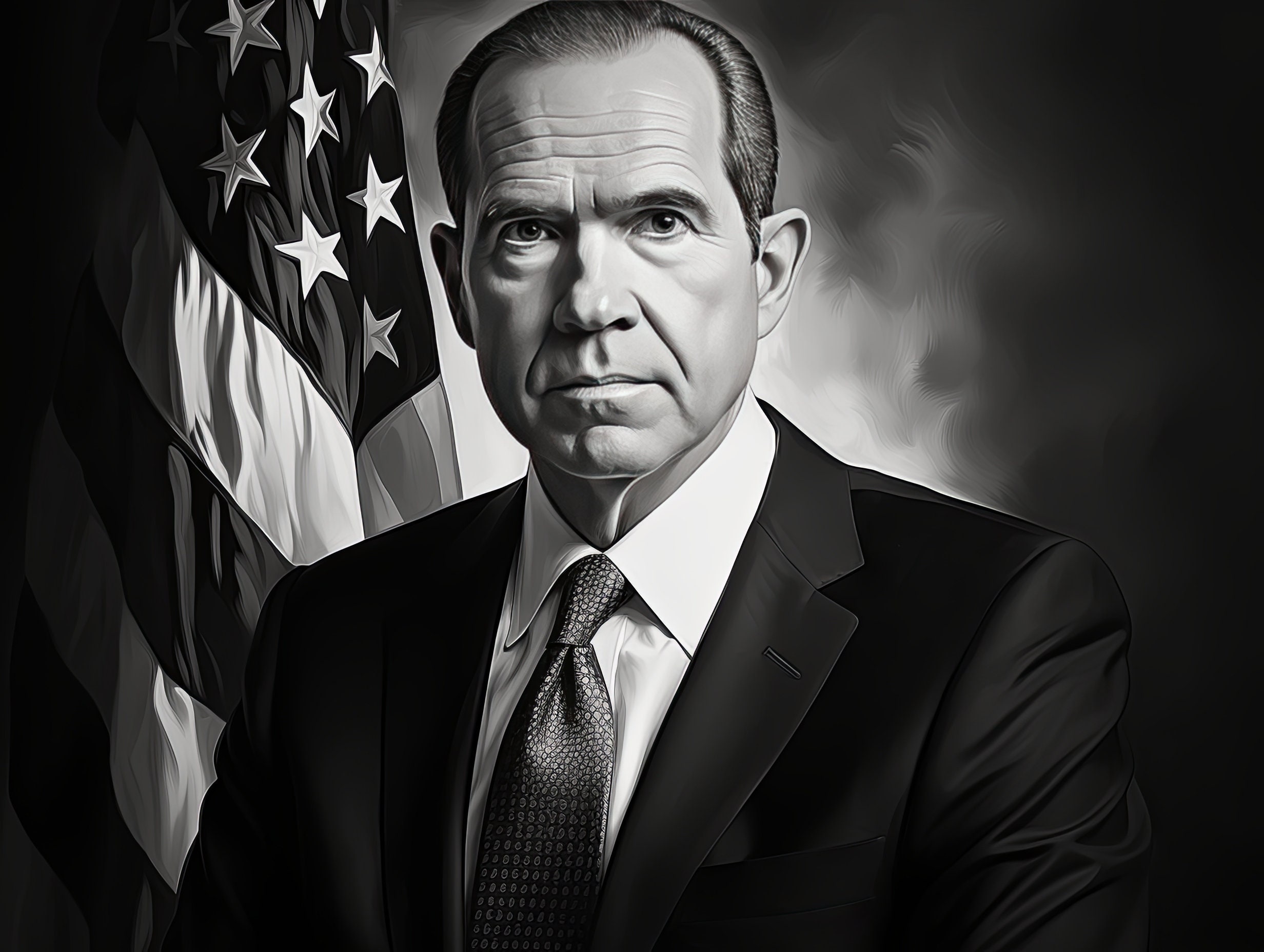 Richard Nixon Print President Nixon Digital Image in Watercolor Stained ...