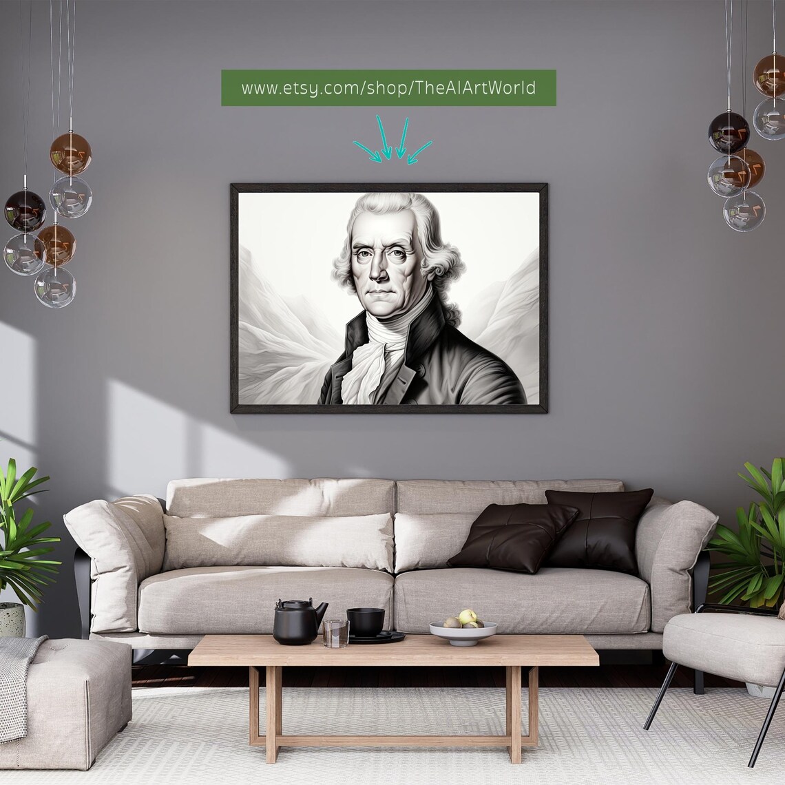 Thomas Jefferson Print President Jefferson Digital Image in Watercolor ...